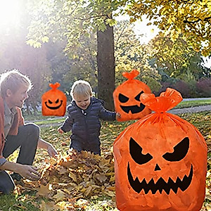 Halloween Pumpkin Leaf Bags Decoration(pack of 12)-Thicken Pumpkin Trash Bags for Leaves-3 pumpkin expressions(4 large 8 small) -Pumpkin Lawn Bags with Twist Ties.
