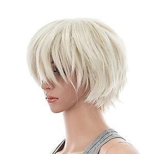 SWACC Unisex Fashion Spiky Layered Short Anime Cosplay Wig for Men and Women (Platinum Blonde)