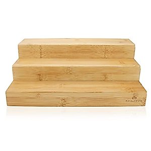 RoyalHouse Bamboo Expandable Spice Rack Organizer 3-Tier Kitchen Cabinet Space Space Saver Countertop Display Shelf