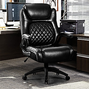YI DANICA High Back Big & Tall 400lb Office Chair - Heavy Duty Metal Base, Adjustable Tilt Angle Large Bonded Leather Ergonomic Executive Computer Swivel Chairs