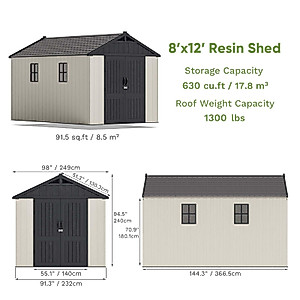 VICTONE Plastic Outdoor Storage Shed 8 x 12 FT with Floor, Resin Tool Shed with Two Windows and Lockable Door for Garden, Backyard, Easy to Install in Gray and White (Kick-it Shed)