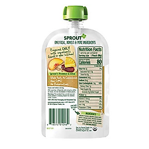 Sprout Organic Stage 2 Baby Food Pouches, Peach Oatmeal w/ Coconut Milk & Pineapple, 3.5 Ounce (Pack of 6)