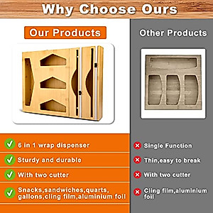 Foil and Plastic Wrap Organizer, Ziplock Organizer for Drawer Suitable for Gallon, Quart, Sandwich and Snack Bag, Plastic Wrap Dispenser with Cutter for Cling Film, Aluminum Foil(12" Kitchen Rolls)