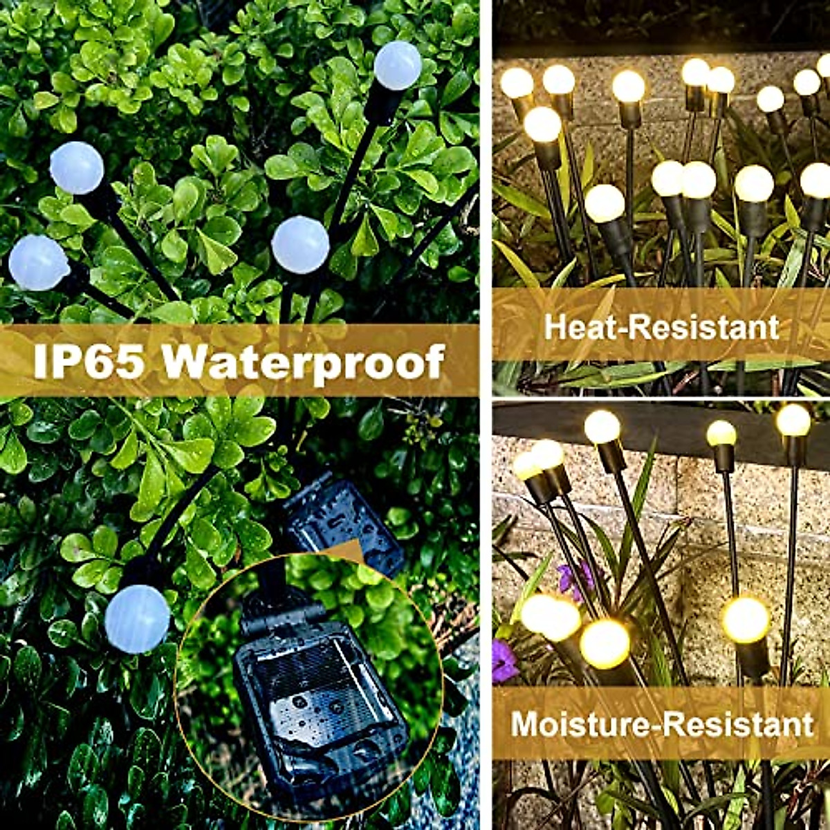 XIILSIE Solar Garden Lights, 6 LED Solar Firefly Starburst Swaying Lights Sway by Wind, 2 Modes Solar Landscape Path Lights Outdoor Waterproof Garden Yard Pathway Decoration Lights Warm White (2 Pack