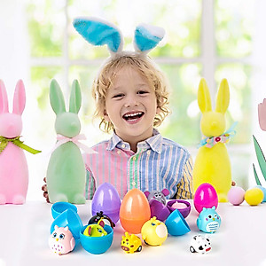 LovesTown 12 PCS Easter Eggs with Toys Inside, Easter Stuffed Eggs with Animal Pullback Toy Cars Surprise Eggs Easter Theme Party Favor for Easter Eggs Hunt Game Easter Basket Stuffer