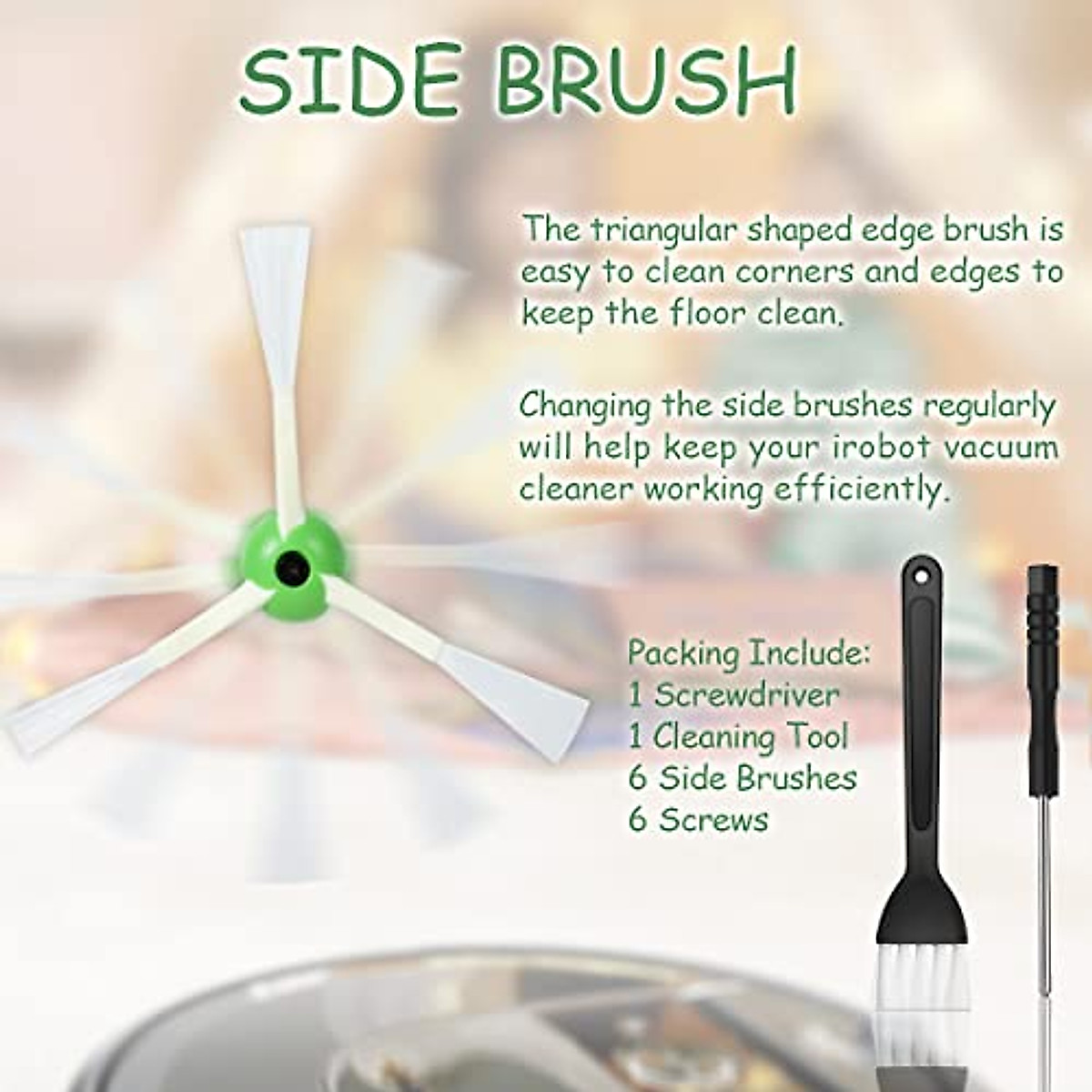 Gusnilo 6 Side Brush Replacement Accessories for irobot Roomba i/e Series Robotic Vacuum Cleaner E5 E6 i3 i3+ i7 i7+ i6 i6+ j7 j7+ Replacement Parts Kit with 6 Screws 1 Screwdriver 1 Small Brush