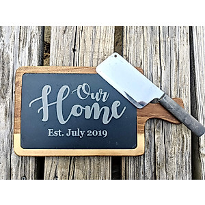 Personalized Acacia and Slate Cutting Board. 9 Engraving Options. 2 Sizes. Custom Wedding Gift For Couple, Newlyweds, Anniversary. Closing Gift. Realtor Gift. Engraved Slate/Acacia Cutting Board