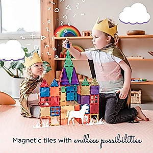 Connetix Tiles, 100 pc Creative Pack of Magnetic Building Tiles for Kids, Colorful Shapes, Fences, and Door Frames to Create Big Castles, Rockets, Bridges, Towers, and More