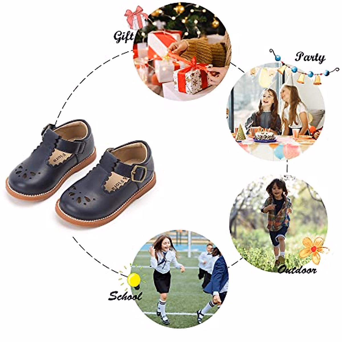 Felix & Flora Toddler Little Girl Navy Blue Mary Jane Dress Shoes - Ballet Flats for Easter Flower Girl Party School Shoes（Navy Blue,7 Toddler