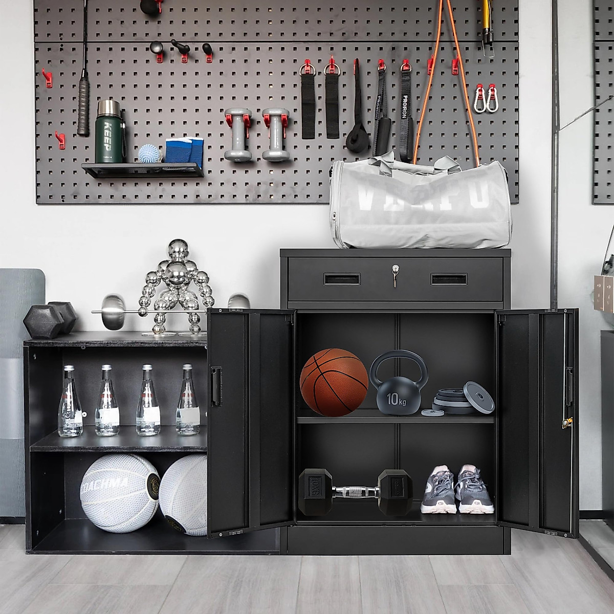 iDEKAI Metal Storage Cabinet with Lock, 39" Garage Storage Cabinets with Lockable Drawers and Adjustable Shelves,Tall File Cabinet, Tool Cabinet for Office,Home,Garage,Gym,School (White)