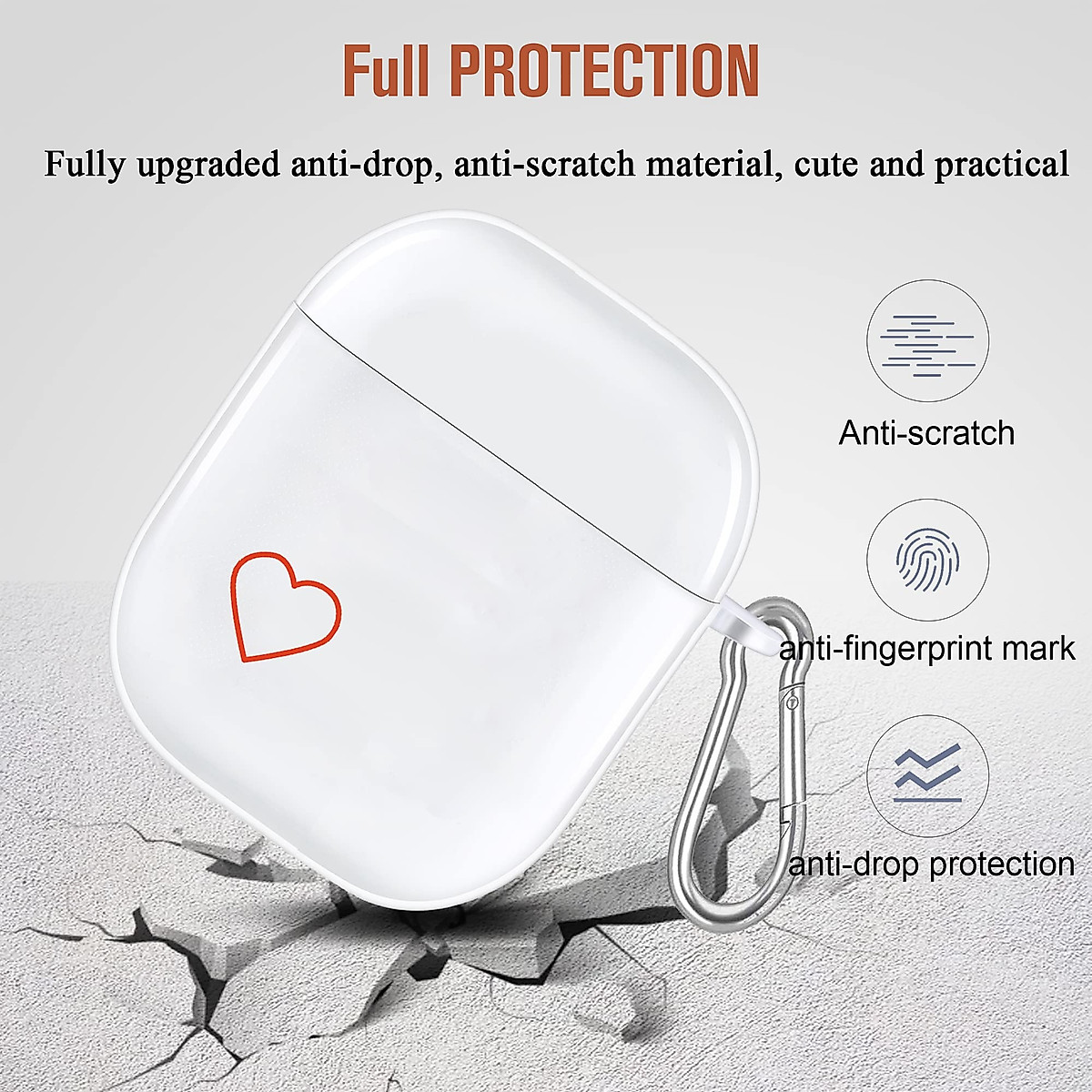 Case for Airpods 2nd Generation Case,Aesthetic Heart Cute Airpods Case,Airpod Case 1st Generation,Clear Kawaii Airpod Case Cute Cover with Keychain for Women Girls Mens (Red Heart 1st/2nd Case)