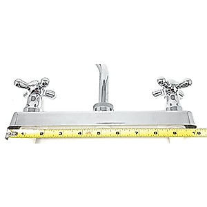 Chromed Surface 8" Two Handle Tall Stainless Steel Spout Kitchen Faucet 8 inch Center Hole [3015P] ADA No Lead, Plastic (POM) Body HI Rise Spout