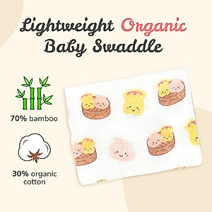 The Wee Bean Baby Swaddle Blanket, Organic Cotton and Rayon derived from Bamboo Muslin Blanket, Soft, Breathable Baby Blankets for Boys & Girls, Taste of HK Dim Sum Dumpling Design, 47 x 47 Inches