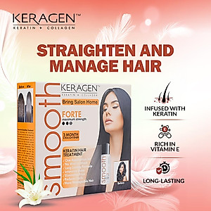 Keragen - Brazilian Keratin Hair Smoothing Treatment Express Home Kit - Blowout Straightening System, with 2 Oz Forte Treatment, 2 Oz Clarifying Shampoo and Aftercare Samples