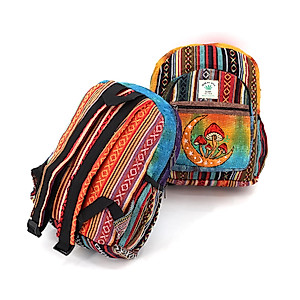 Unique Moon & Mushroom Embroidered Himalaya Hemp Hippie Backpack Festival Backpack FAIR TRADE Handmade with Love. (MINI)