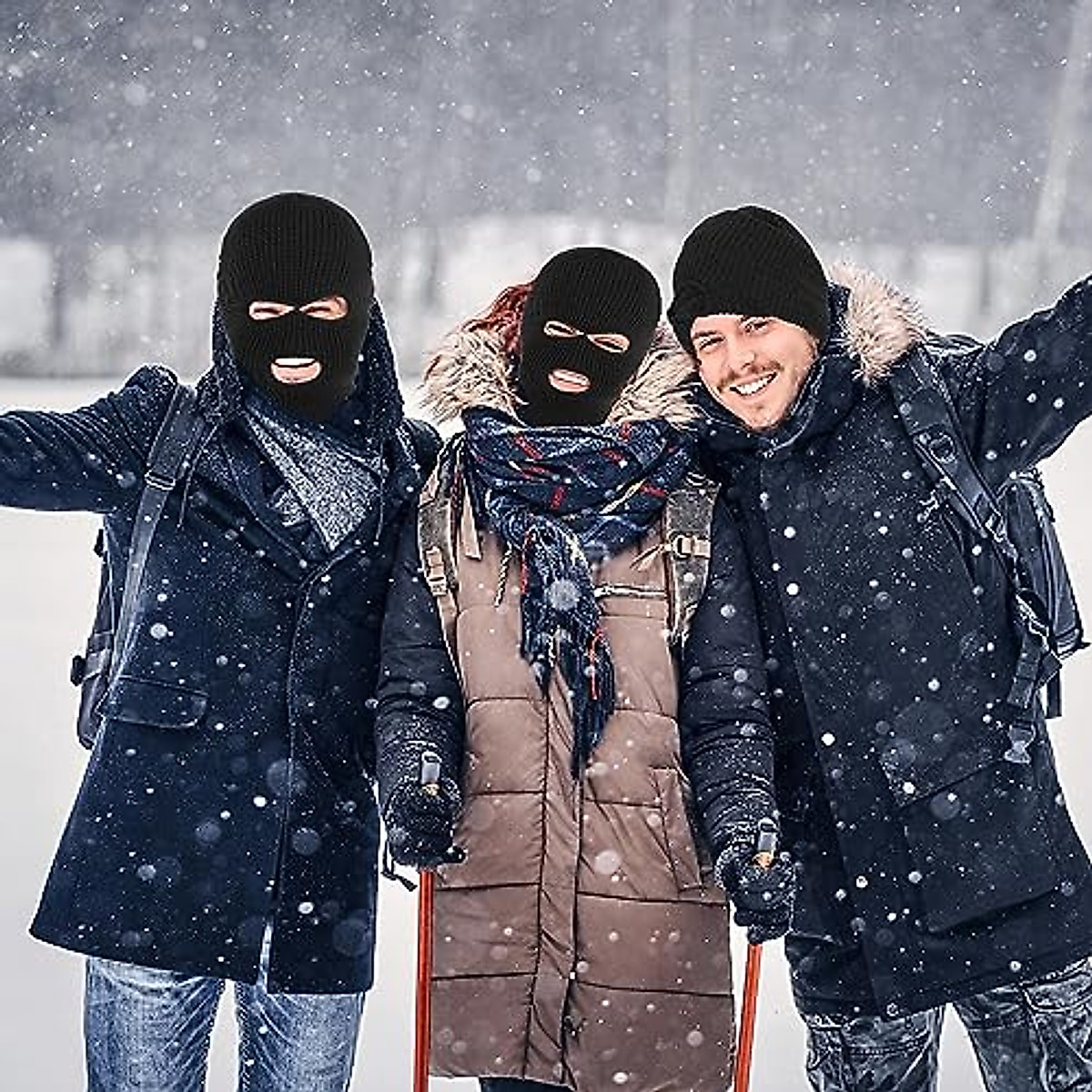 Sibba 2 Pcs 3 Hole Winter Knitted Mask Black Full Face Ski Mask Winter Warm Face Cover Balaclava Winter Face Mask Beanie Face for Men Women Outdoor Sports Cycling Motorcycle Snowboard