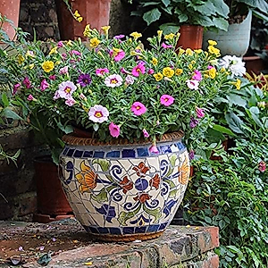 UimimiU European Classical Plant Pot Mosaic Large Flower Pot Hand-Painted Ceramic Container Vase Bonsai Planter Outdoor Garden Villa Corridor Aisle Landscape Decor Home Balcony Terrace