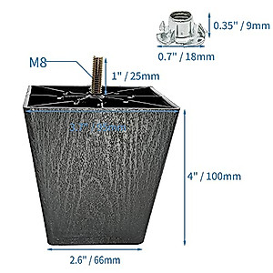 Murtenze 4Pack 4 inch Sofa Legs, Square Tapered Plastic Couch Legs Replacement Furniture Legs with M8 Hanger Bolts for Chair Sofa Dresser Cabinet Loveseats Ottoman Bed