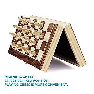 Amerous Chess Set, 12"x12" Folding Wooden Standard Travel International Chess Board Game Set with Magnetic Crafted Pieces