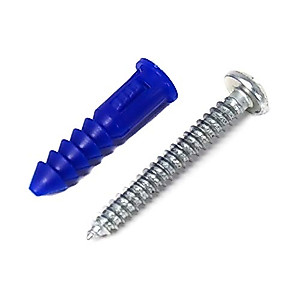 50 Piece Expansion Anchors with Screws Assortment Set, Designed for Drywall and Plaster, Includes 50 Pcs #10-#12 x 1-1/4 in. Ribbed Plastic Anchors & 50 Pcs #10 x 1-1/2 in. Self Tapping Screws