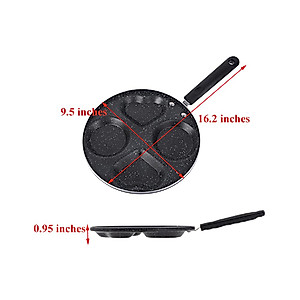 JIEQIJIAJU Egg Frying Pan 4 Cup, Nonstick Pancake Pan Heart Shape Egg Cooker Pan Blini Griddle Crepe Pan Silver Dollar Pancake Maker for Frying Eggs, Burgers, Bacon, 100% PFOA Free Coating