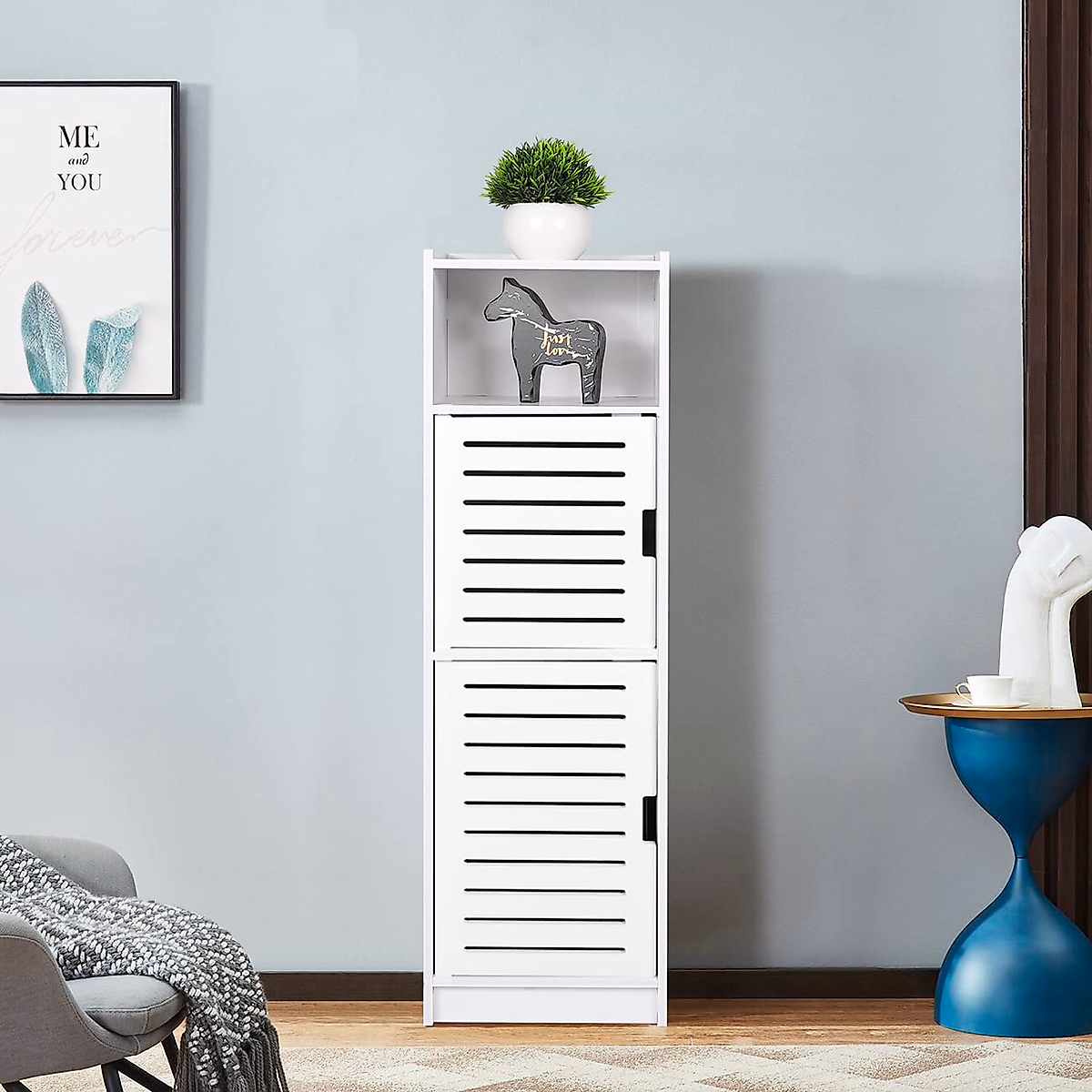 NOKAMW White Floor Standing Waterproof Bathroom Cabinets,Storage Accessories Cabinet for Bathroom,Furniture for Bathroom Bedroom Hallway,Storage Cupboard Unit with Daily use Layer 29x7.9x9.5inch