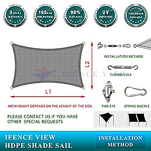Ifenceview 6'x6'-6'x24' Rectangle UV Blocking Sun Shade Sail Canopy Awning for Patio Yard Garden Driveway Outdoor Facility (6' x 17', Grey)