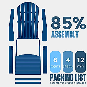 OTSUN Adirondack Chair Set of 2, Large Lawn Chair, Outdoor Chair Weather Resistance, Patio Chair for Yard, Porch, Garden, Deck, Swimming Pool, Navy Blue