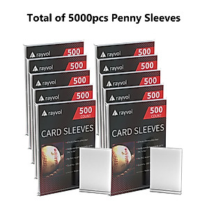 Rayvol 500 Soft Penny Card Sleeves, 67 x 94mm Card Sleeves Fit 2-5/8'' x 3-5/8'' Trading Cards, for Baseball Cards, Sports and Other Trading Card Games (500 x 1 Pack)