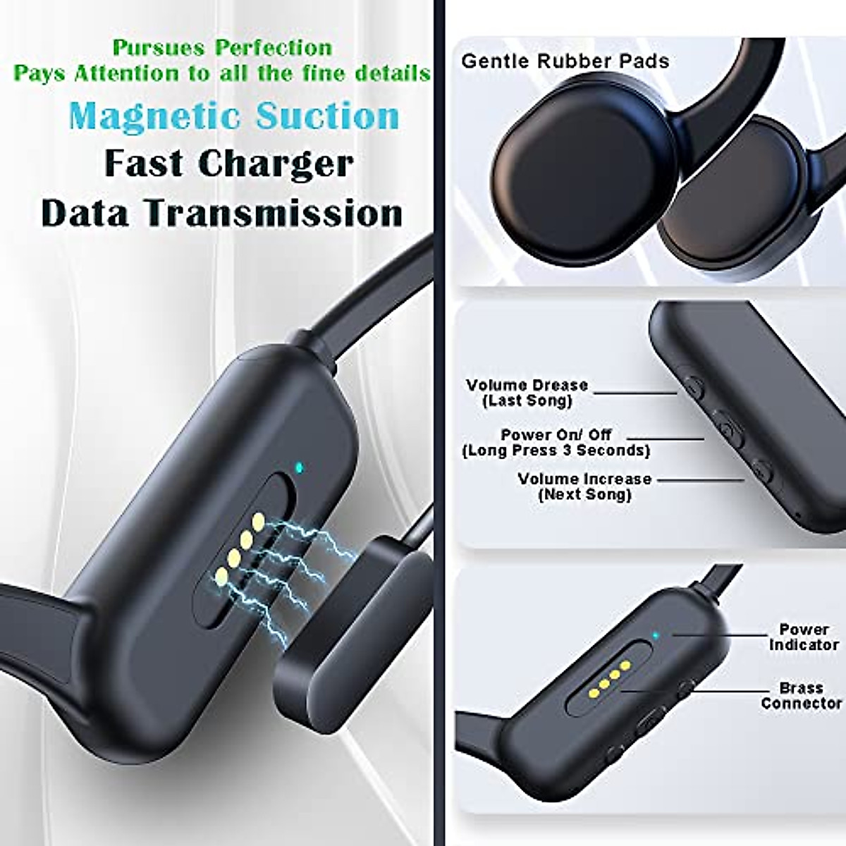 AYI Swim Headphones True Bone Conduction Open Ear Headset MP3 Player Built-in 16G Memory IP68 Underwater Waterproof Stereo Bluetooth Earphone for Driving Bicycling Running Skiing-Green