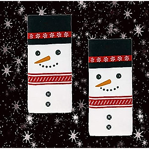 St. Nicholas Square Christmas Towels, White Bath Hand Towel Set of 2, Snowman Face Decorative Design 25 x 16 Inches for Bathroom Decorating for The Holidays