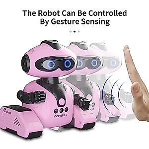 ACECHUM Emo Robot Toys for Kids, Rechargeable Remote Control Smart Robots with Gesture Sensing, Fun Recording and Shining LED Eyes, Toys for 3 4 5 6 7 8-12 Year Old Boys Girls Gifts (Pink)