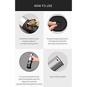 Electric Salt and Pepper Grinder Set, Rechargeable Powerful long Lasting Automatic Salt and Pepper Mill, Refillable Pepper Mill, Adjustable Coarseness, One Hand Operation By INKNA
