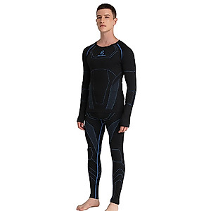 SEARIPE Mens Thermal Underwear, Ski Base Layer - Long Sleeve Compression Tops & Long Johns Bottom Sets Quick Drying (SE111,M-BK,S)