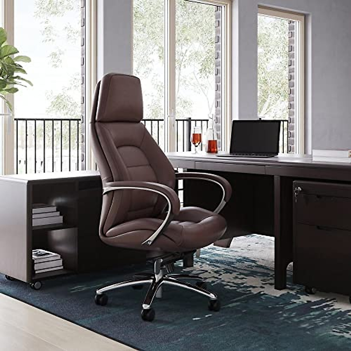Zuri Furniture Gates Genuine Leather Aluminum Base High Back Executive Chair - Dark Brown