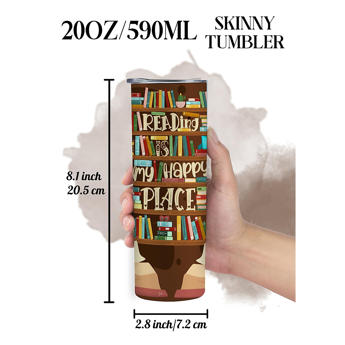 Onebttl Book Lovers Gifts For Women - 20oz/590ml Stainless Steel Insulated Tumbler with Straw, Lid - Reading Gifts for Book Worm, Librarians, Readers - Bookshelf