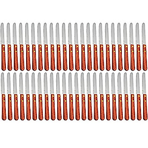 Tezzorio (Set of 48) Stainless Steel Rounded Serrated 4-Inch Blade Steak Knives with Wood Handles, Commercial Quality Steak Knives, Restaurant Steak Knives