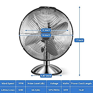 Simple Deluxe 12 Inch Stand Fan, Horizontal Ocillation 75°, 3 Settings Speeds, Low Noise, Quality Made Durable Fan, High Velocity, Heavy Duty Metal For Industrial, Commercial, Residential, Silver