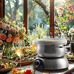 Artestia 14.79-Cup Large Capacity Electric Fondue Pot - 1-QT Ceramic Fondue for Cheese, Chocolat & 2.6-QT S/S Fondue Pot for Broth, Hot Oil, 1500W Temperature Control, 8 Color-Coded Forks, S/S Base