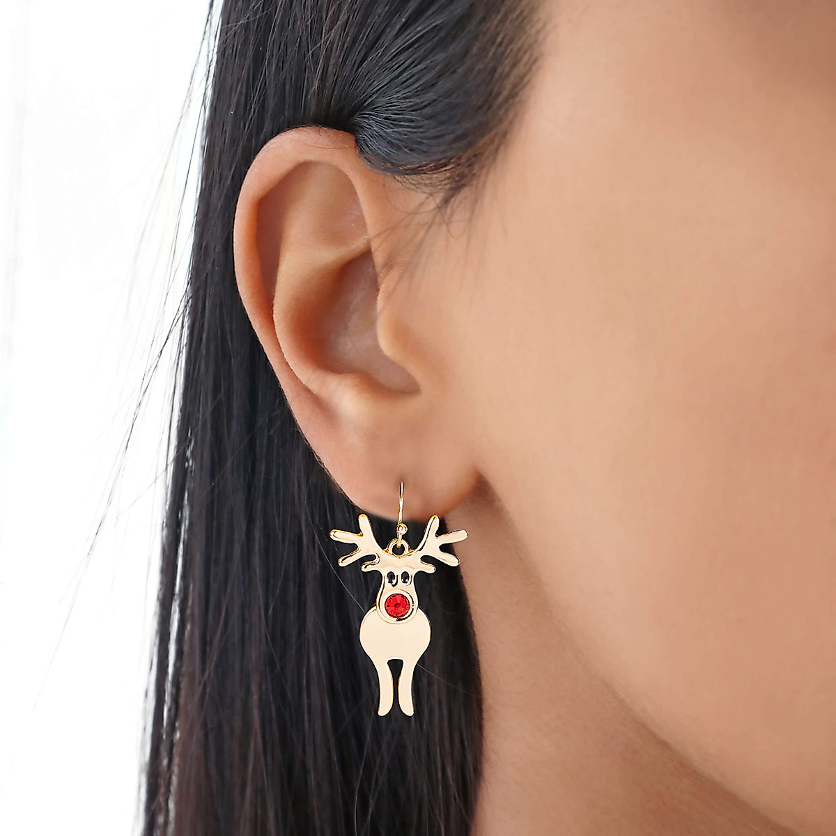 TOVABA Stainless Steel Gold Xmas Reindeer Earring, Hypoallergenic Nickel Free, Lightweight Christmas Gift for Women and Girls