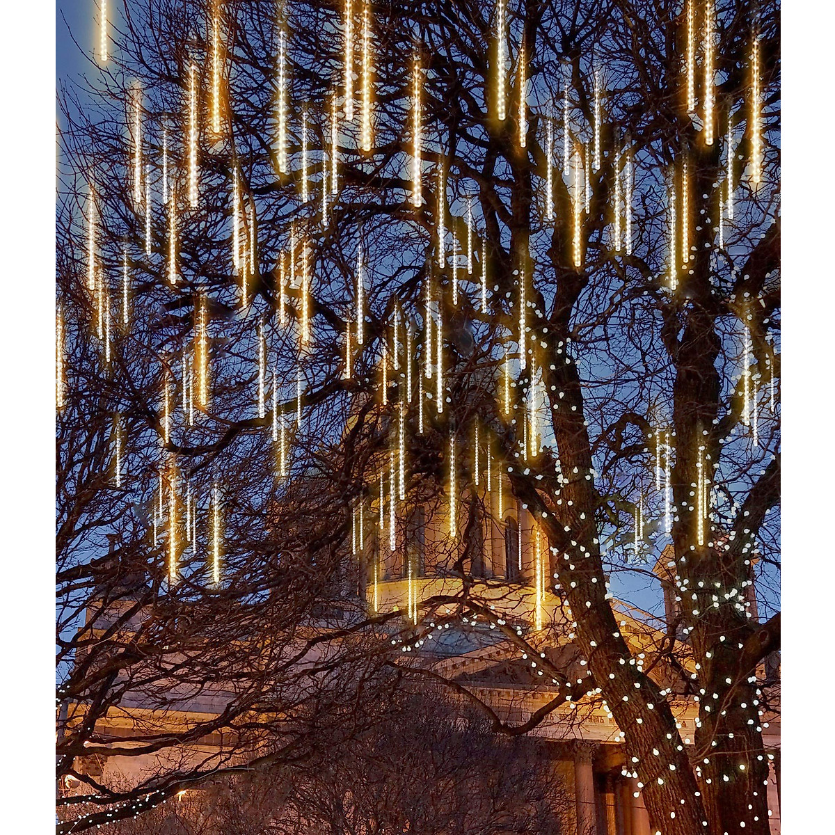 Joiedomi Christmas Meteor Shower Lights Falling Rain Drop Icicle String Lights 540 LEDs 10 Tube 50cm Warm White for Christmas Holiday Party Home Patio Outdoor Decoration