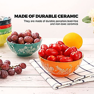 DeeCoo Porcelain Bowls Set (18-Ounce, 6-Piece) - for Cereal, Soup, Salad, Pasta, Fruit, Ice Cream Bowls Service - Microwave and Dishwasher Safe, Assorted Designs