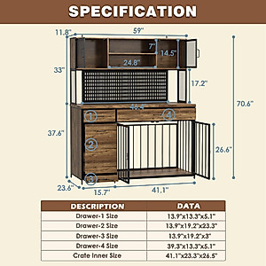 MOOLIVE Large Dog Crate Furniture with Storage, Wooden Dog Crates Kennel Furniture Kitchen Pantry Laundry Garage Storage Cabinet with Drawers, Storage Shelves for Small, Medium and Large Dog