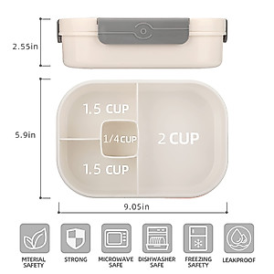 Vensp Bento Box Kid,1.3L Bento Box Adult Lunch Box,Lunch Box Containers for Kid/Adult/Toddler,Bento Boxes with 4 Compartments&Utensiles,Leak Proof,Microwave/Dishwasher/Freezer Safe(White)