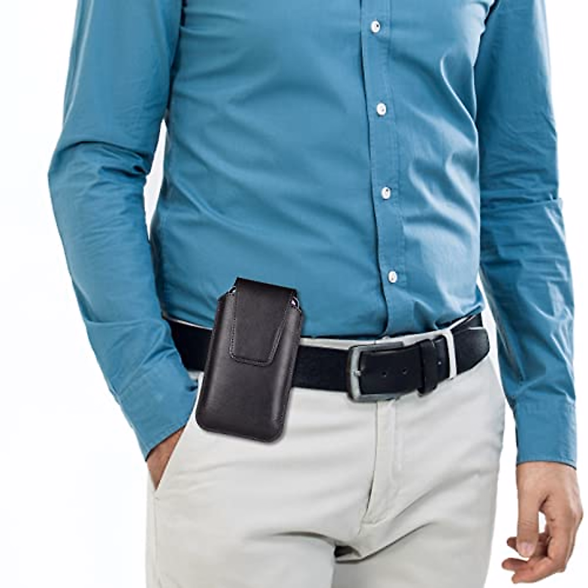 ykooe Leather Phone Holster for iPhone SE 2022 2020, Black – L