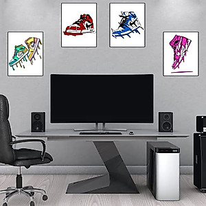 Nilem Design Sneaker Poster Hypebeast Room Decor Shoes Prints Set of 4 Unframed (8''x10'') Sneakerhead Poster Aesthetic Cool Poster for Teen Boys Guys Men Room Dorm Bedroom Wall Art Decor