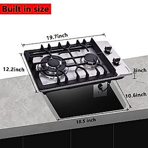 Gas Cooktop 12 Inch, 2 Burners Gas Stovetop Built-in Stainless Steel Gas Stove Dual Fuel LPG/NG Convertible Gas Hob for RVs, Apartments, Outdoor