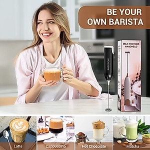 Milk Frother Handheld Foam Maker for Lattes, Whisk Drink Mixer for Coffee, Mini Foamer Blender and Electric Mixer Coffee Frother for Cappuccino, Frappe, Matcha, Hot Chocolate, No Stand - Black