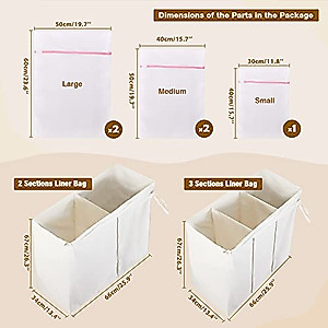 GREENSTELL Laundry Hamper with Lid, 125L Large 3 Sections Clothes Hamper with 2 Removable Liner Bags & 5 Mesh Laundry Bags, Handwoven Synthetic Rattan Divided Laundry Basket Brown