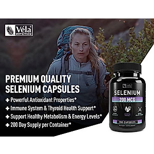 Selenium Capsule Supplement | 200mcg | Support Healthy Antioxidant, Immune, Reproductive,and Thyroid Health* | Non-GMO, 3rd Party Tested | 200 Capsules